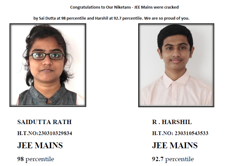 JEE Mains were cracked by Sai Dutta at 98 percentile and Harshil at 92. ...